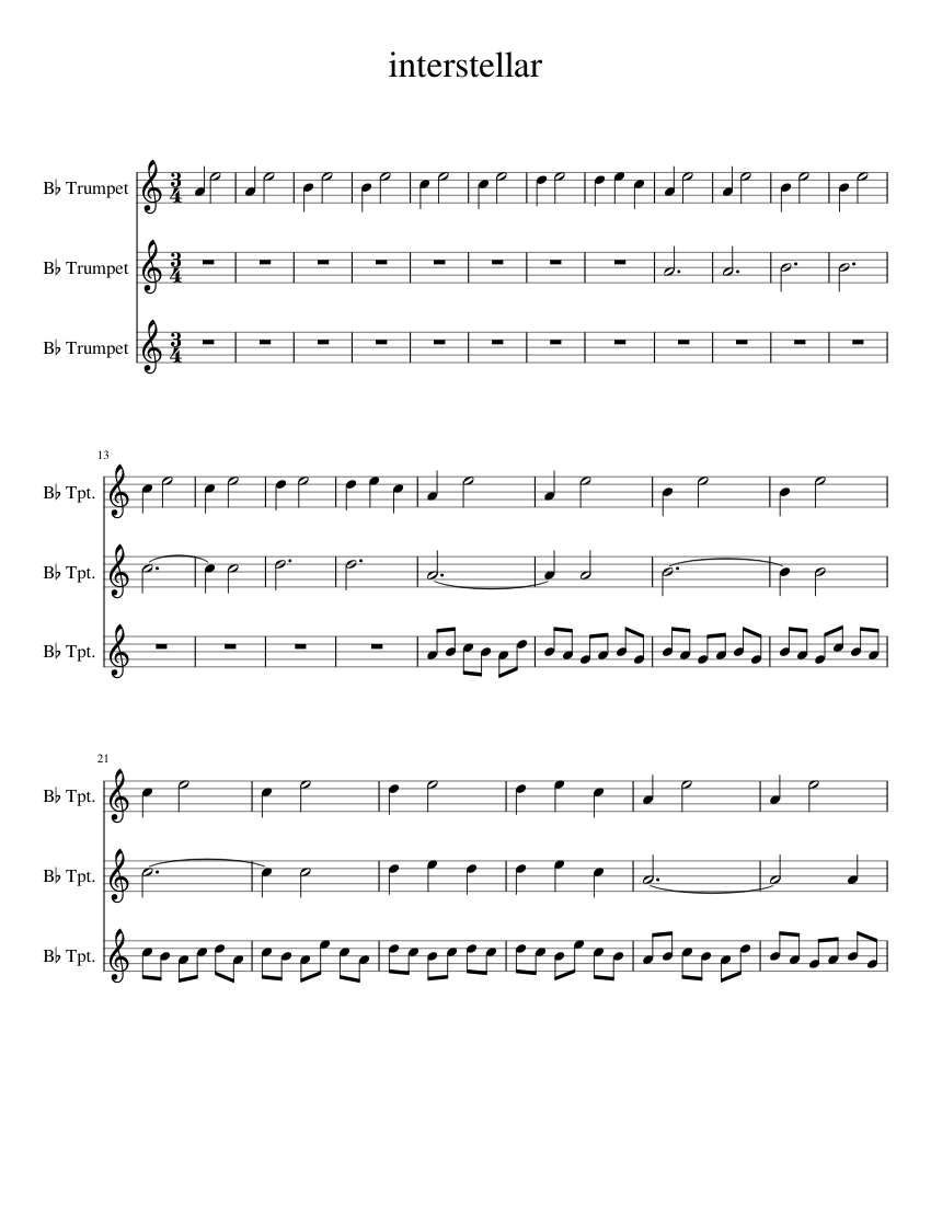interstellar for trumpet trio Sheet Music for Trumpet in b-flat (Brass ...