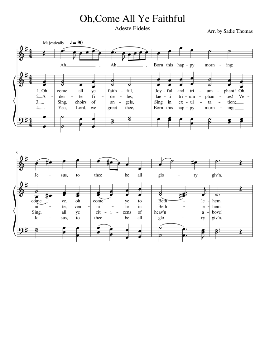 Oh Come All Ye Faithful Sheet music for Piano, Vocals (Piano-Voice ...