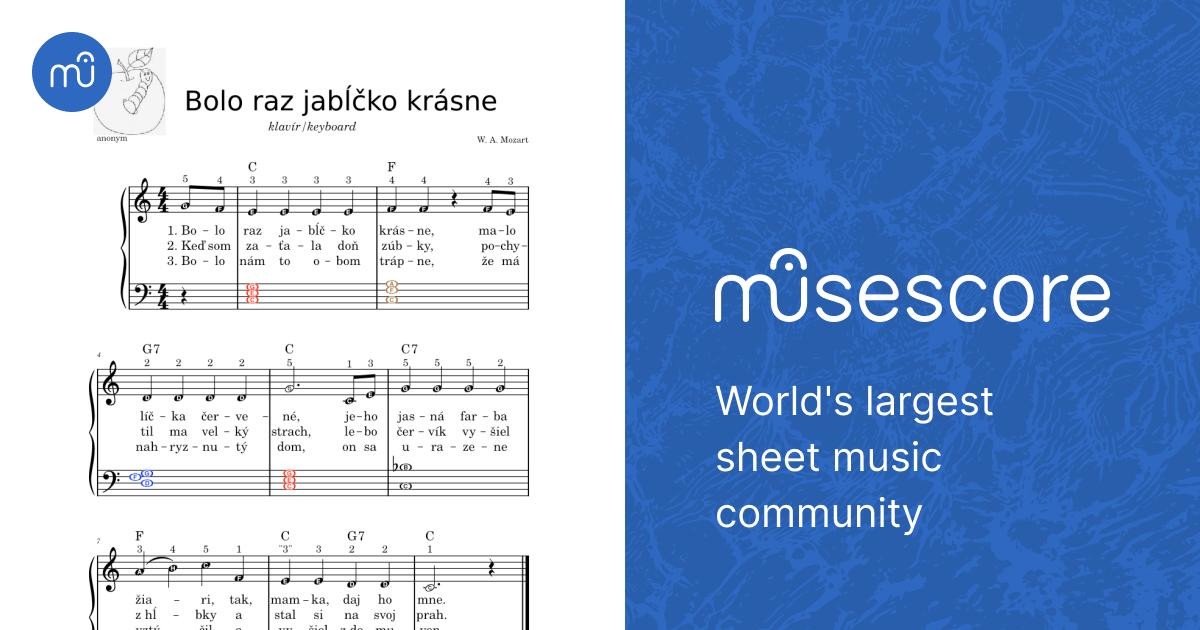 Bolo raz jablčko krásne KLAVIR/KEYBOARD Sheet Music with Chords for ...