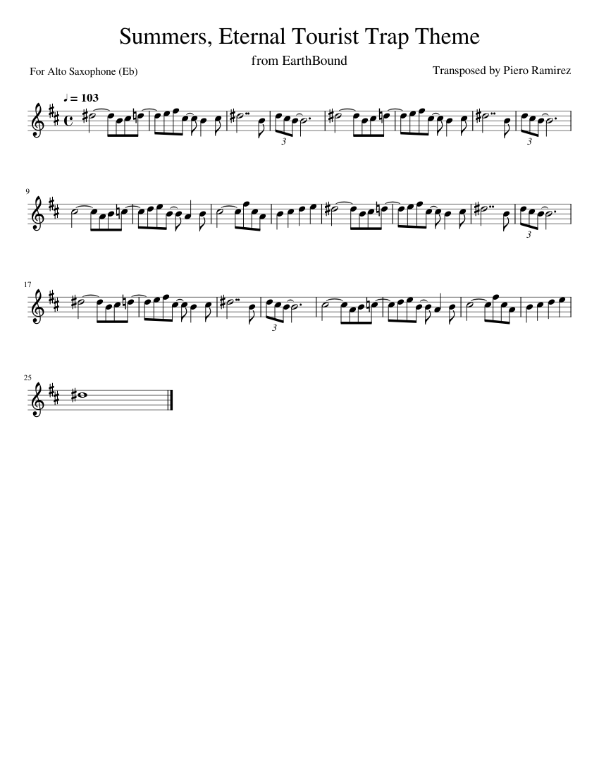 Summers, Eternal Tourist Trap Theme Sheet Music for Saxophone alto ...