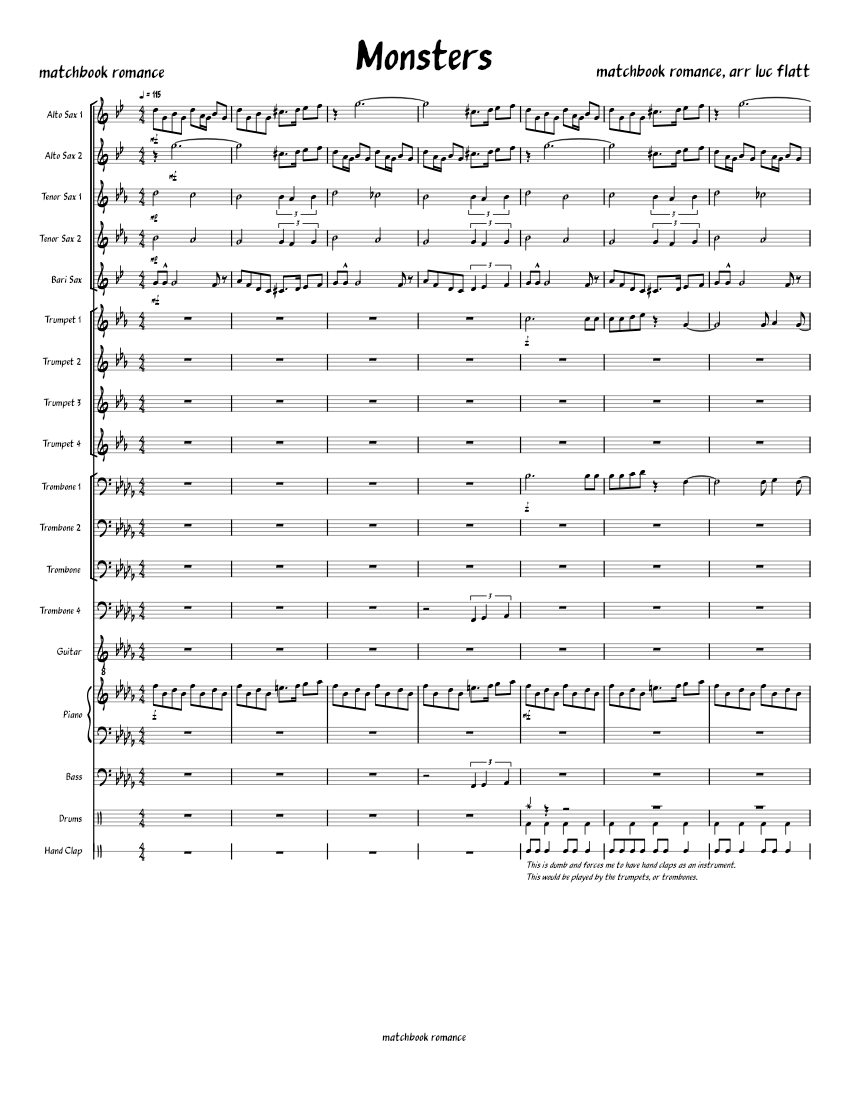 Monsters – Matchbook Romance Sheet music for Piano, Trombone, Saxophone ...