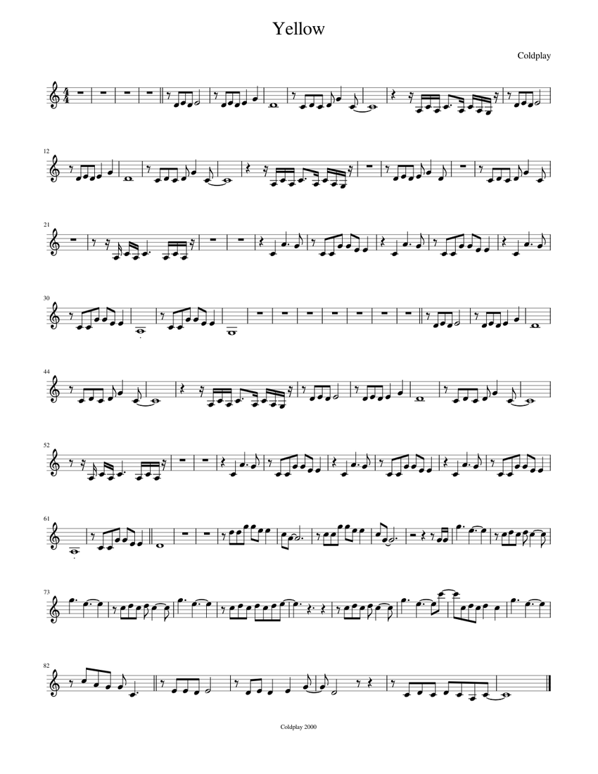 Yellow by Coldplay in C Sheet Music for Violin (Solo) | MuseScore.com