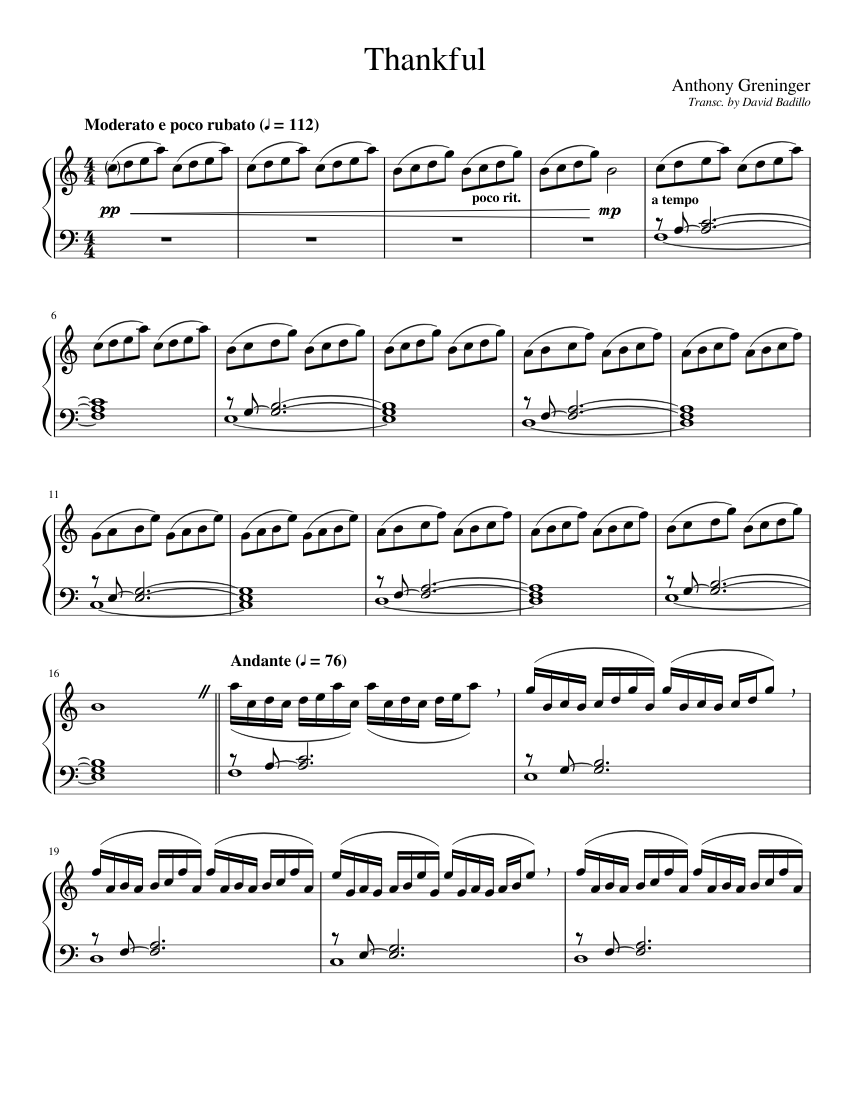 Thankful Sheet Music for Piano (Solo) | MuseScore.com