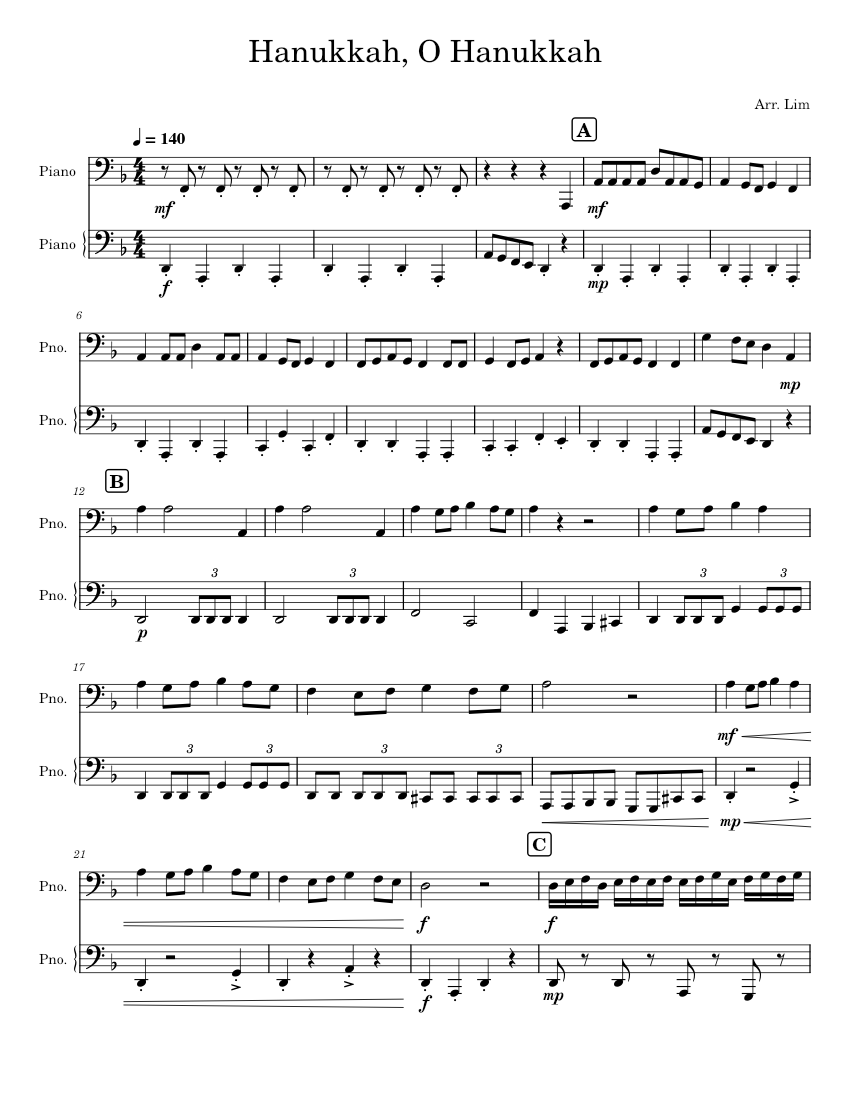 Hanukkah, O Hanukkah Sheet music for Piano (Piano Duo) | Musescore.com