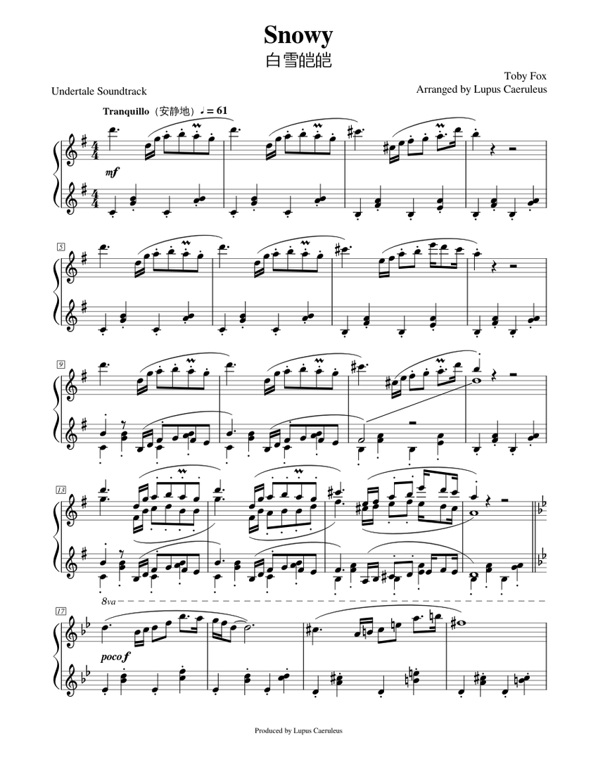 Snowy (Undertale) Sheet Music for Piano (Solo) | MuseScore.com