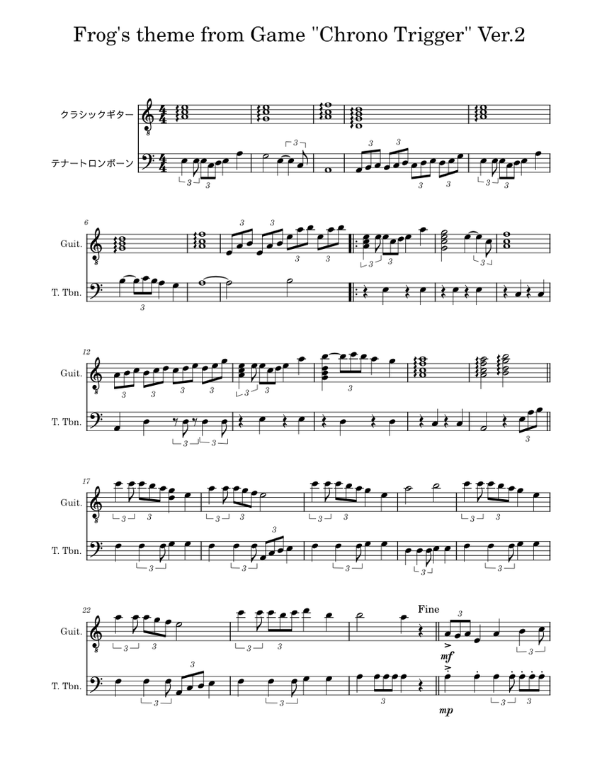 Frog's theme from "Chrono Trigger" ver.2 Sheet music for Trombone tenor ...