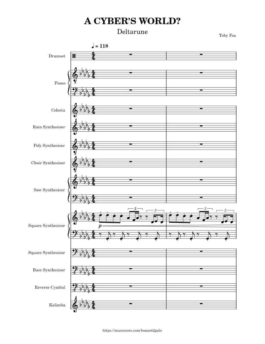 A CYBER'S WORLD? - Deltarune Sheet Music for Piano, Celesta, Bass ...