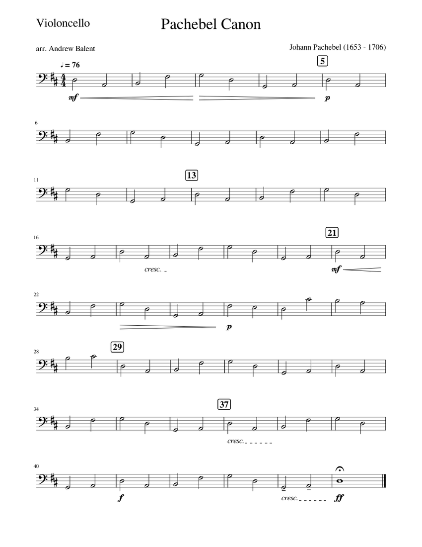 Pachebel Canon-Violoncello Sheet Music for Cello (Solo) | MuseScore.com
