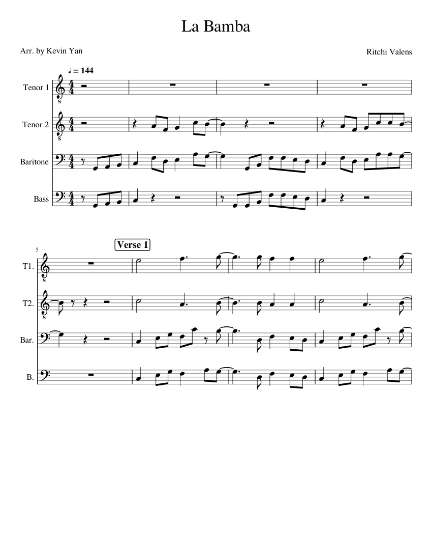 La Bamba - Ritchie Valens Sheet Music for Tenor, Bass voice, Baritone ...