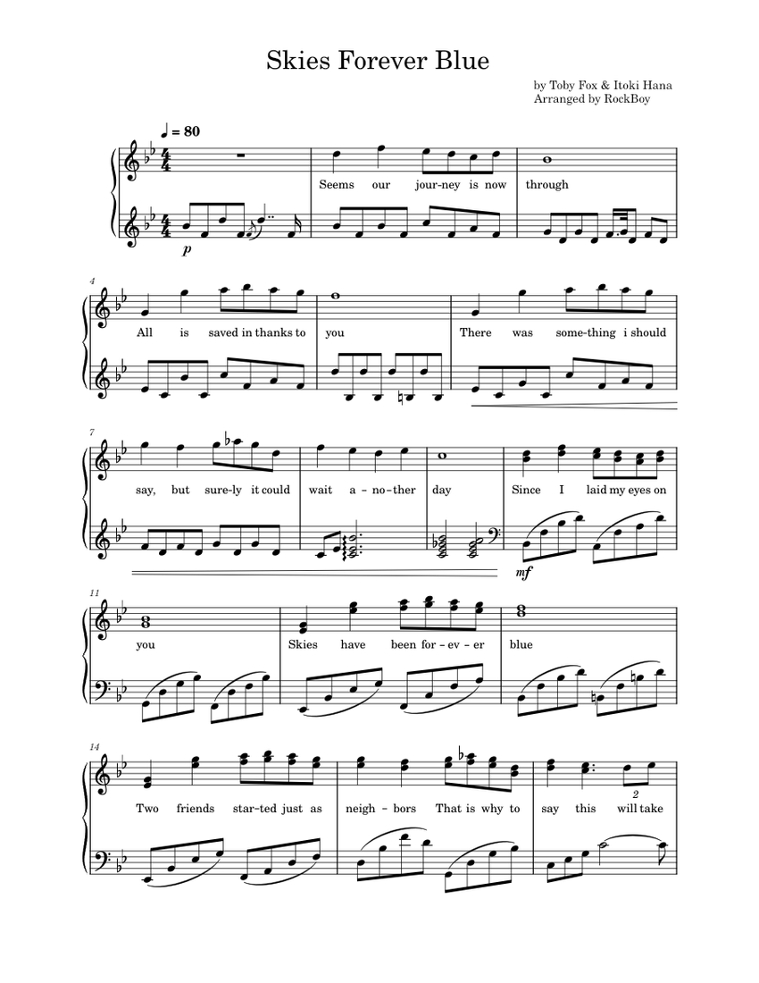 Skies Forever Blue – Toby Fox, Itoki Hana (Arranged for Piano) Sheet ...