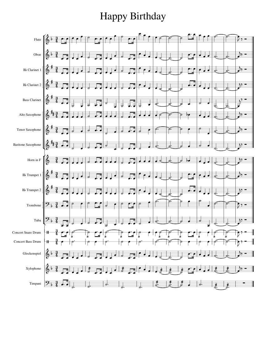 Happy Birthday Sheet Music for Trombone, Tuba, Flute, Oboe & more ...