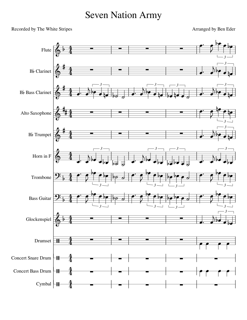 Seven Nation Army Sheet Music for Trombone, Flute, Clarinet in b-flat ...