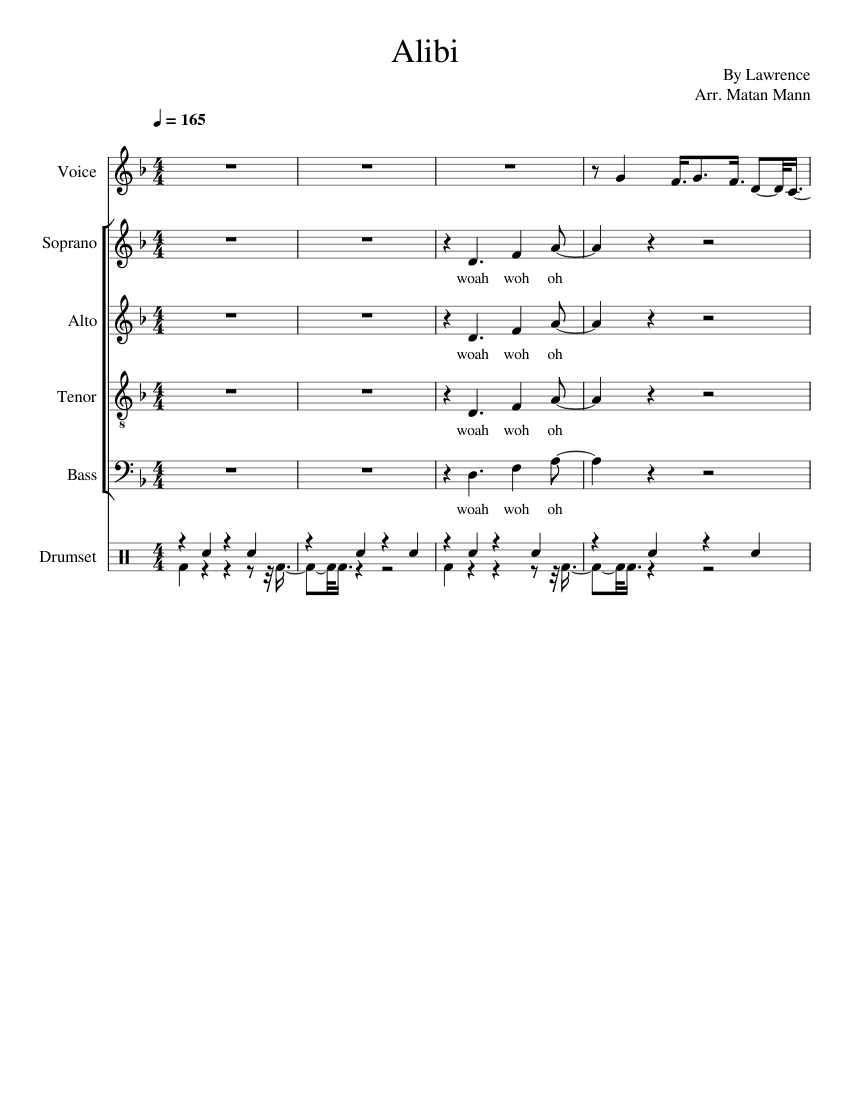 Alibi – Lawrence Sheet music for Soprano, Alto, Tenor, Bass voice ...