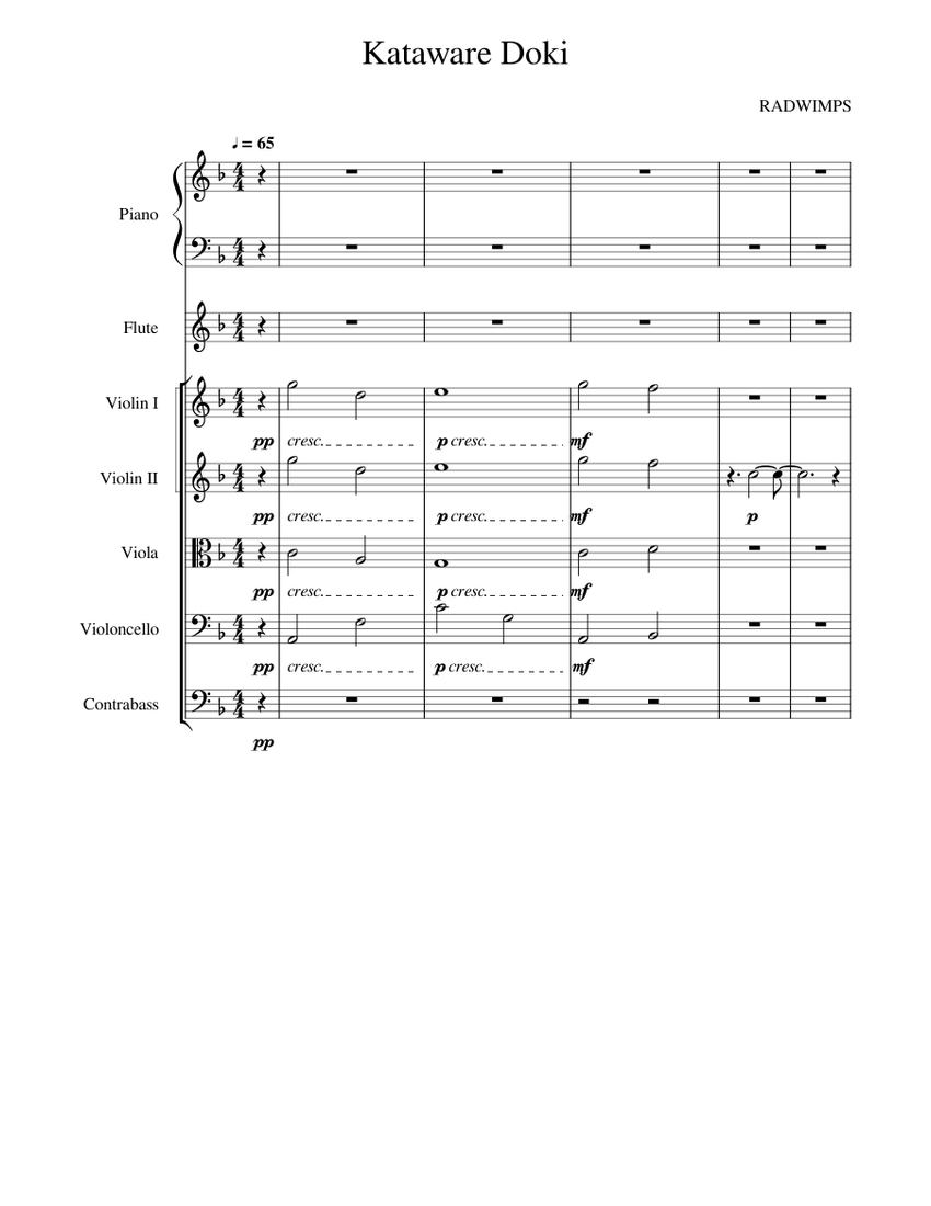 Kataware Doki Sheet music for Piano, Flute, Contrabass, Violin & more ...