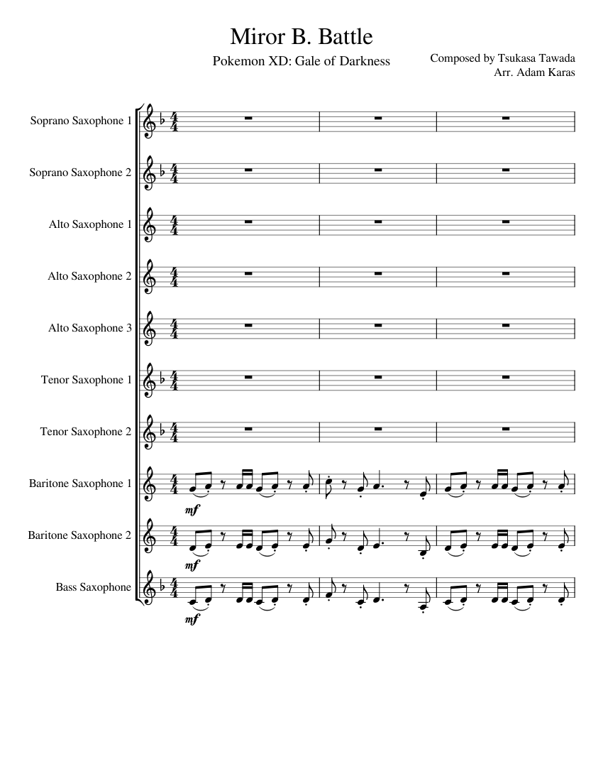 Miror B Pokemon XD Theme for Sax Choir Sheet Music for Saxophone alto ...