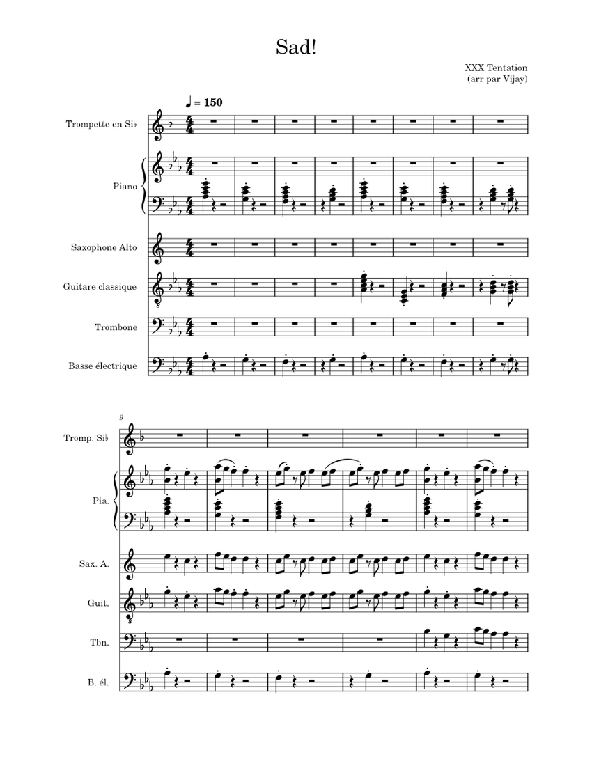 SAD! – XXXTENTACION (arr. by Vijay) Sheet music for Piano, Trombone ...
