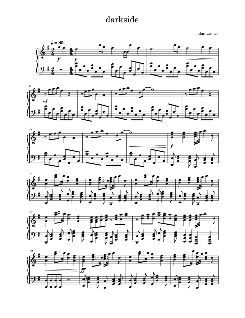 Darkside – Alan Walker Sheet music for Piano (Piano Duo) | Musescore.com