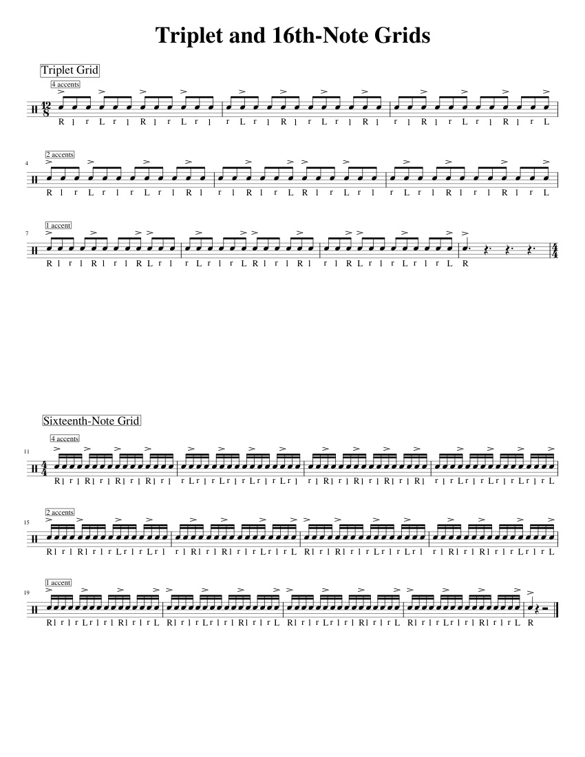 Triplet and 16th-Note Grids Sheet Music for Tenor drum (Solo ...