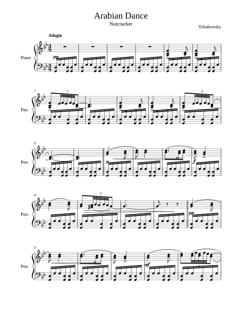 Nutcracker Suite: Arabian Dance - Peter Ilyich Tchaikovsky - piano tutorial