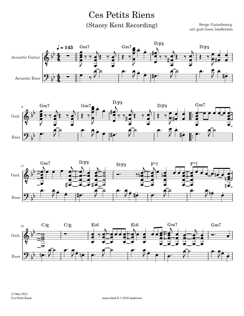Ces Petits Riens – Serge Gainsbourg Sheet music for Guitar, Bass guitar ...