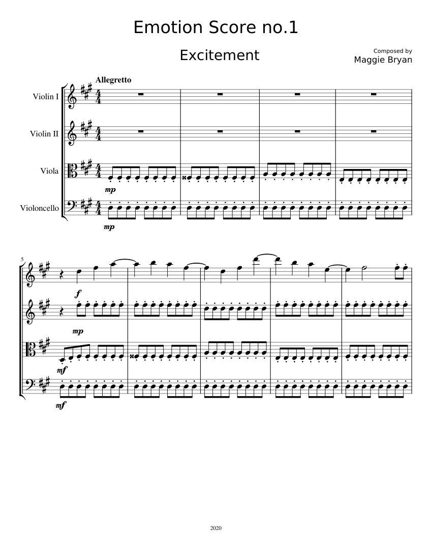 Emotion Score no.1 |Excitement Sheet music for Violin, Viola, Cello ...