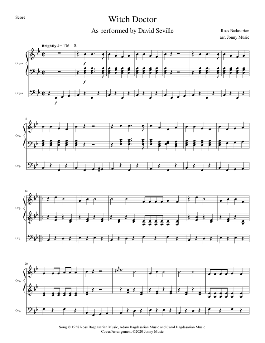 Witch Doctor (David Seville) Organ Cover Sheet music for Organ (Solo ...