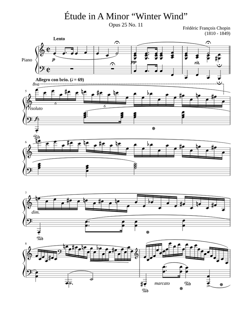 Etude Opus 25 No. 11 [WINTER WIND] F.F.Chopin Sheet music for Piano (Solo) | Musescore.com