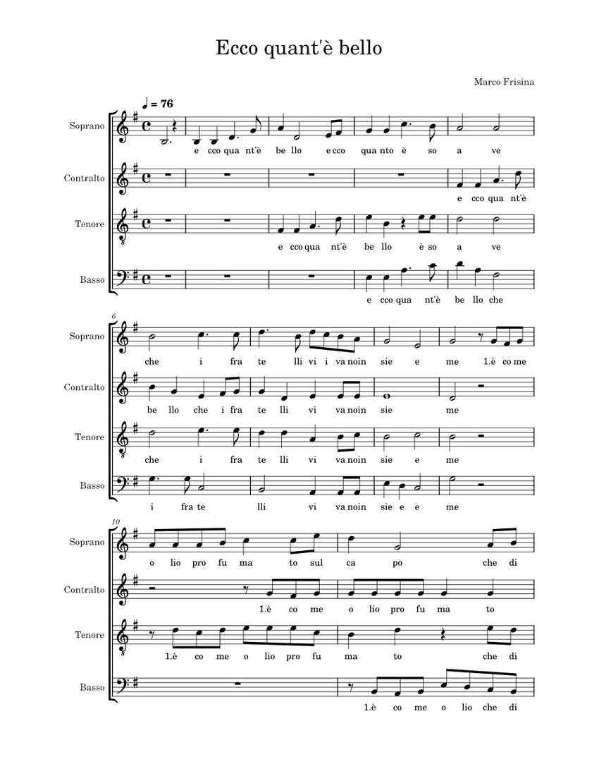 Ecco quant'è bello Sheet music for Soprano, Alto, Tenor, Bass voice ...