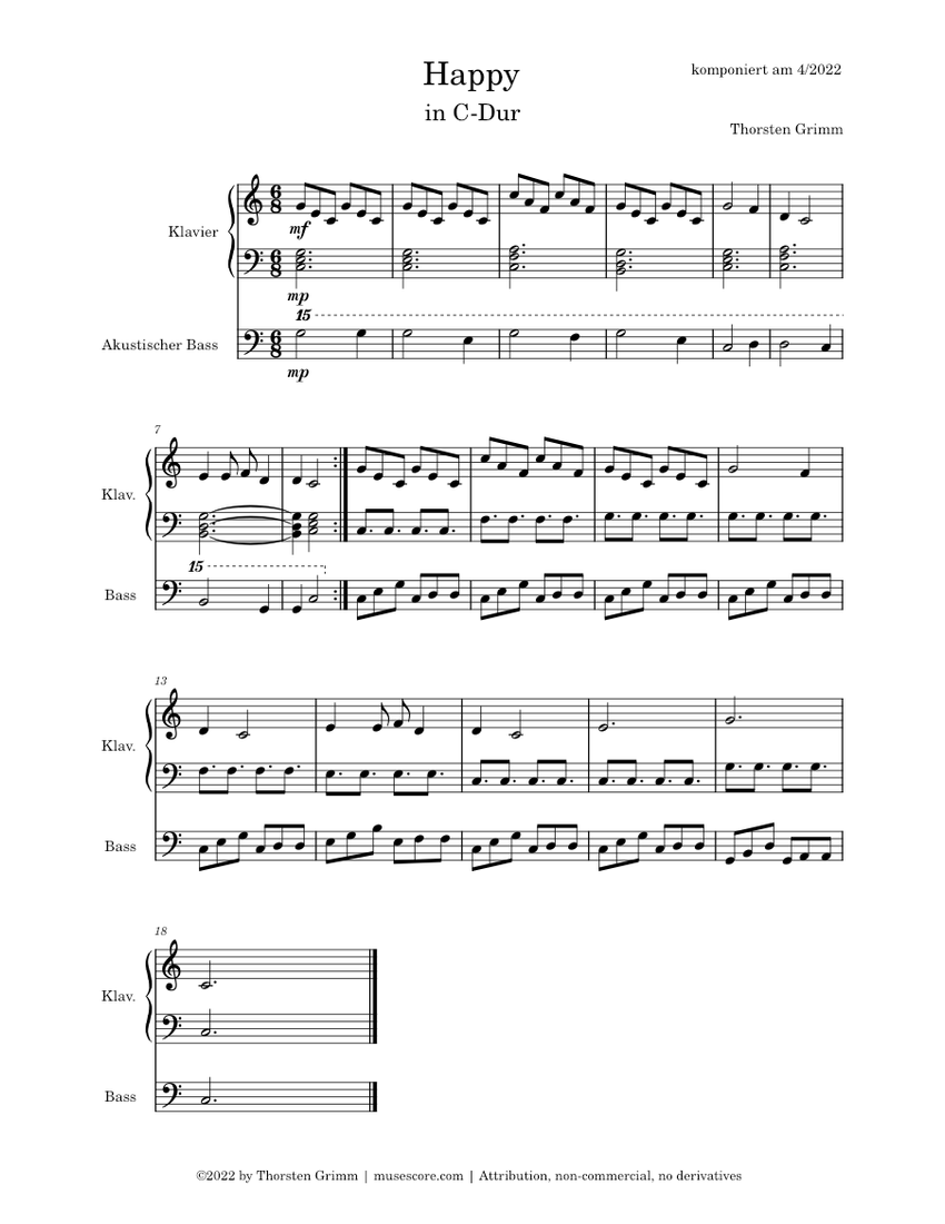Happy Sheet music for Piano, Bass guitar (Mixed Duet) | Musescore.com