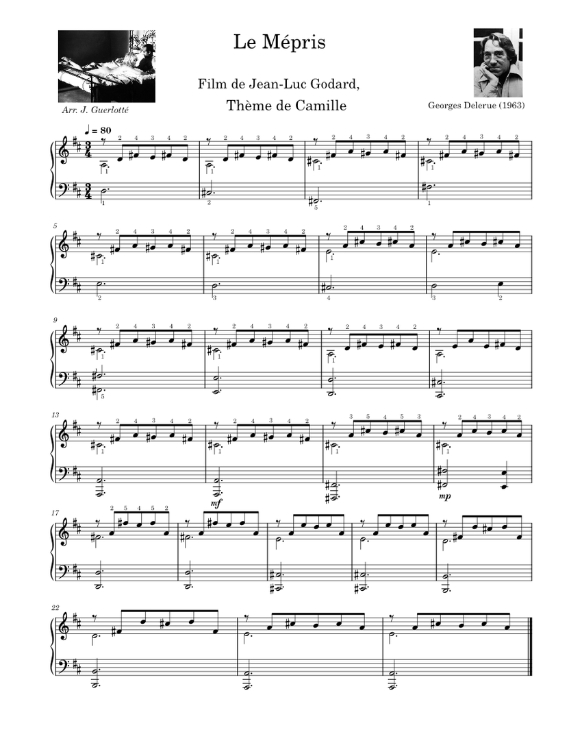 Le Mépris – George Delerue Sheet Music for Piano (Solo) Easy ...