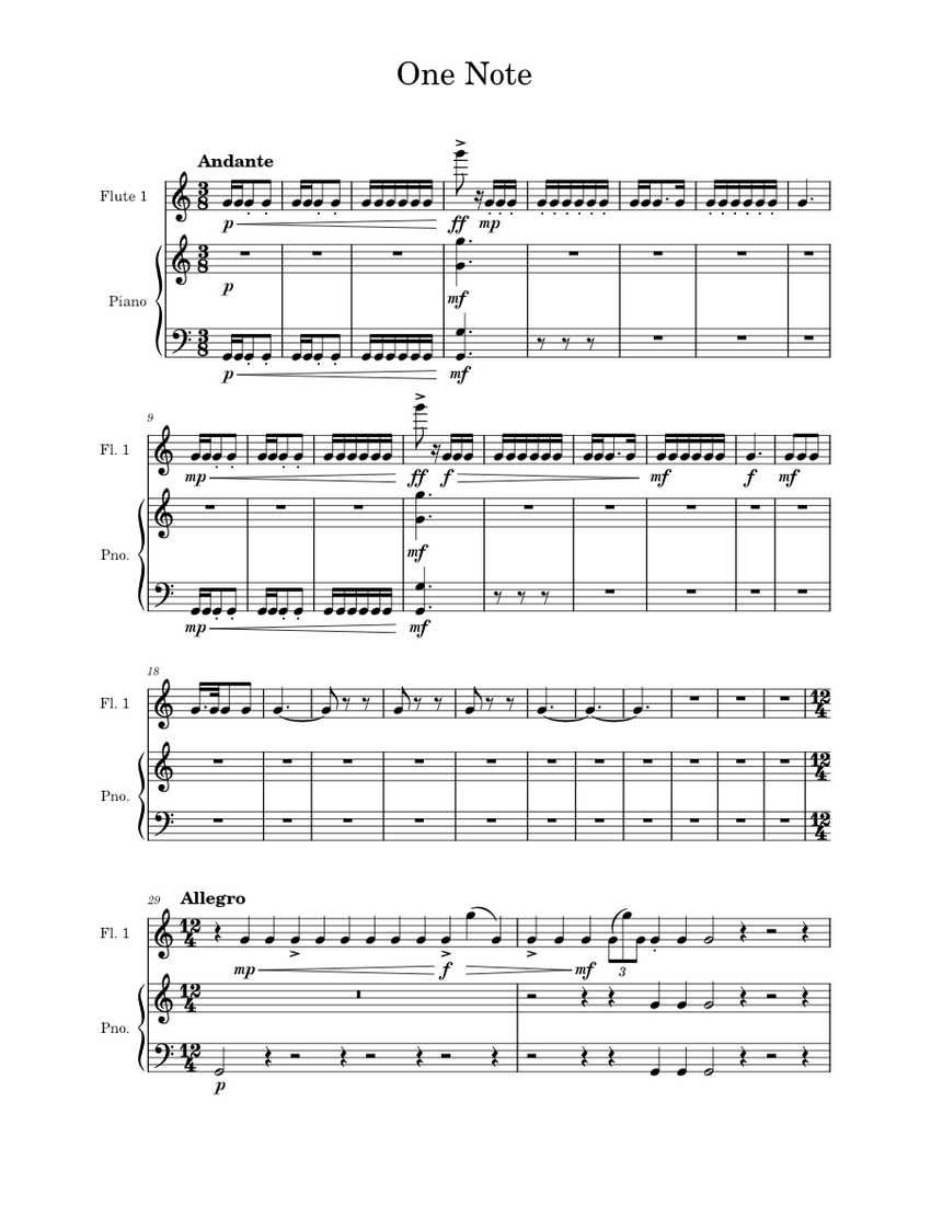 One Note Sheet music for Piano, Flute (Solo) | Musescore.com