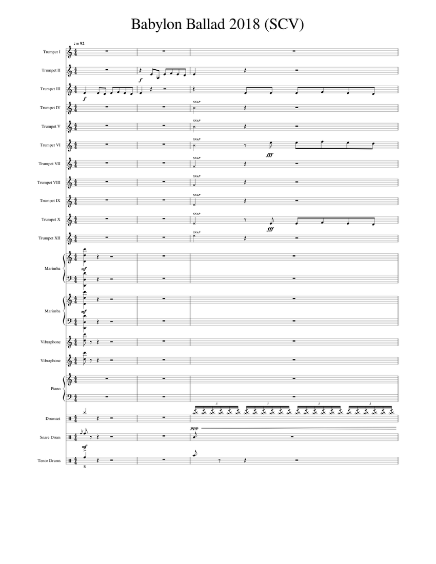 Babylon Ballad Hit 2018 SCV Trumpet Ensemble Sheet music for Piano ...