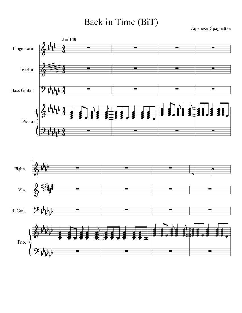 Back in Time (BiT) Sheet Music for Piano, Flugelhorn, Violin, Bass ...