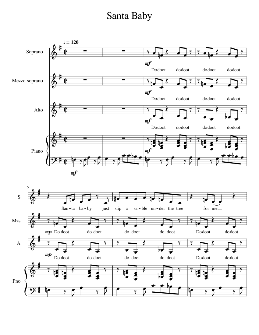 Santa Baby Sheet Music for Piano, Soprano, Alto, Mezzo soprano (Mixed ...