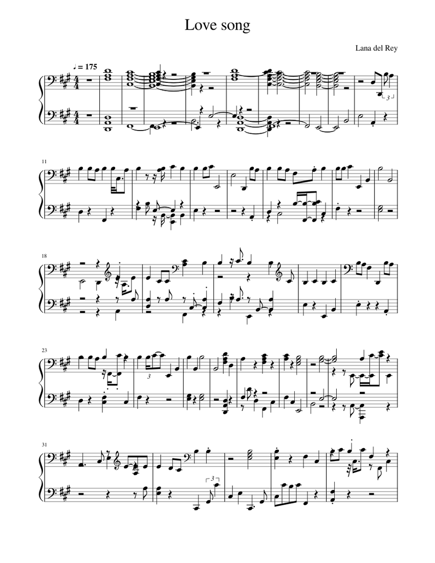 Lana Del Rey - Love Song Sheet music for Piano (Solo) | Musescore.com