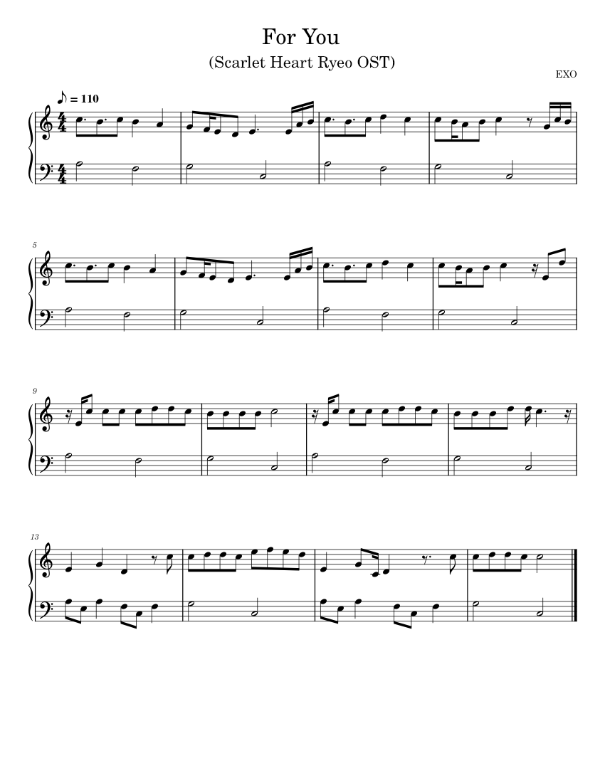 For you – EXO-CBX exo - for you scarlet heart Sheet music for Piano (Solo) Easy | Musescore.com