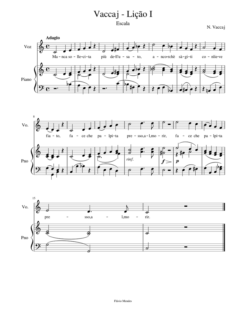 Metodo pratico di canto – Vaccaj Nicola Sheet music for Piano, Vocals ...