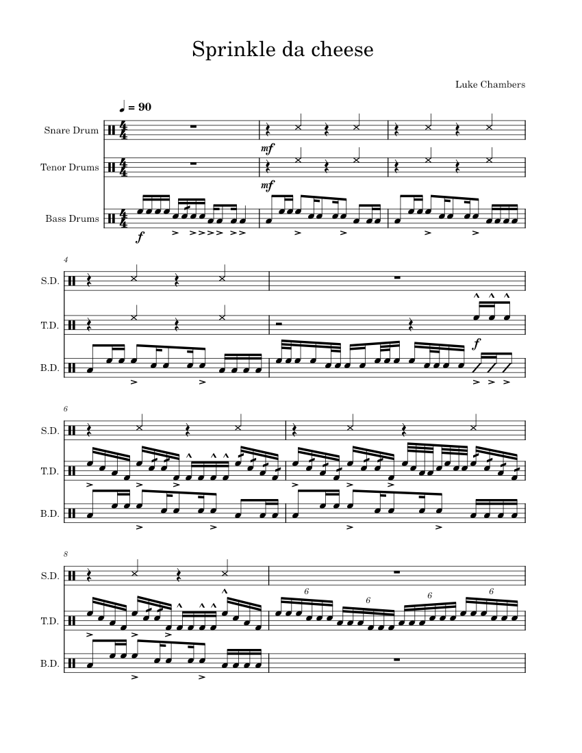 Sprinkle Da Cheese - Luke Chambers Sheet music for Snare drum, Tenor ...
