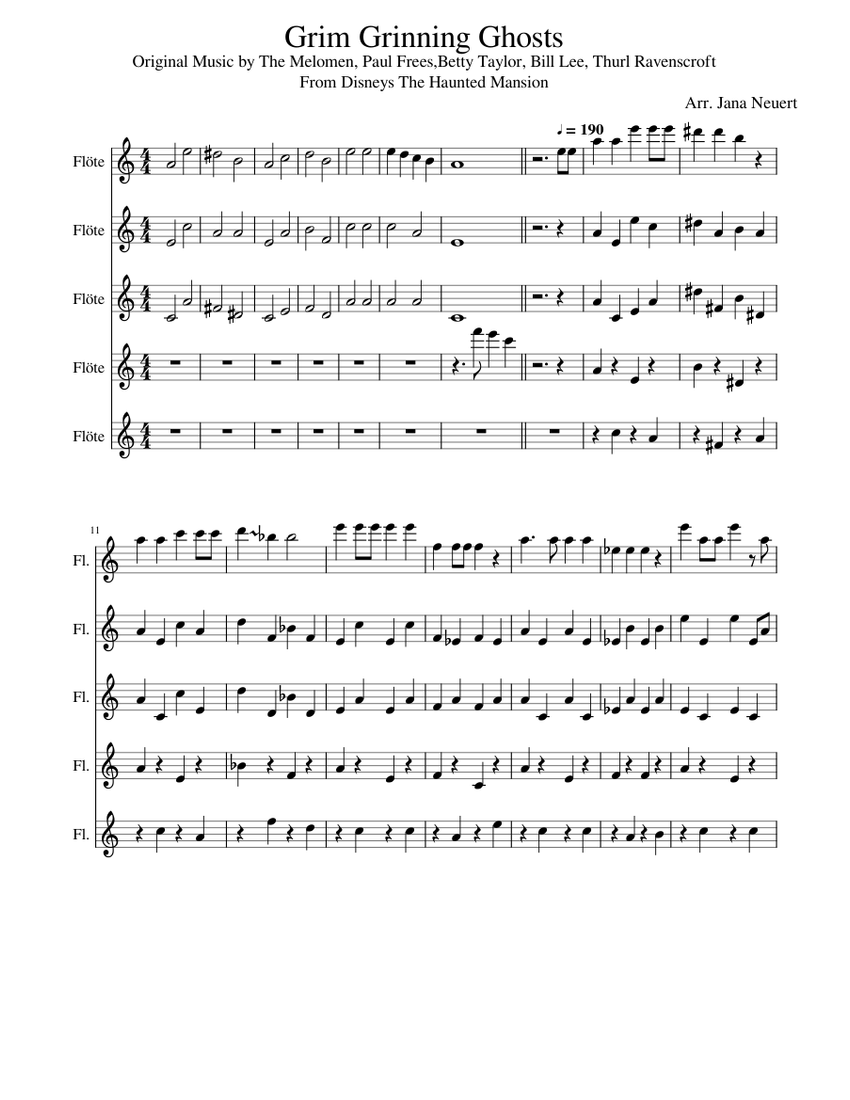 Grim Grinning Ghosts Sheet music for Flute (Woodwind Quartet ...