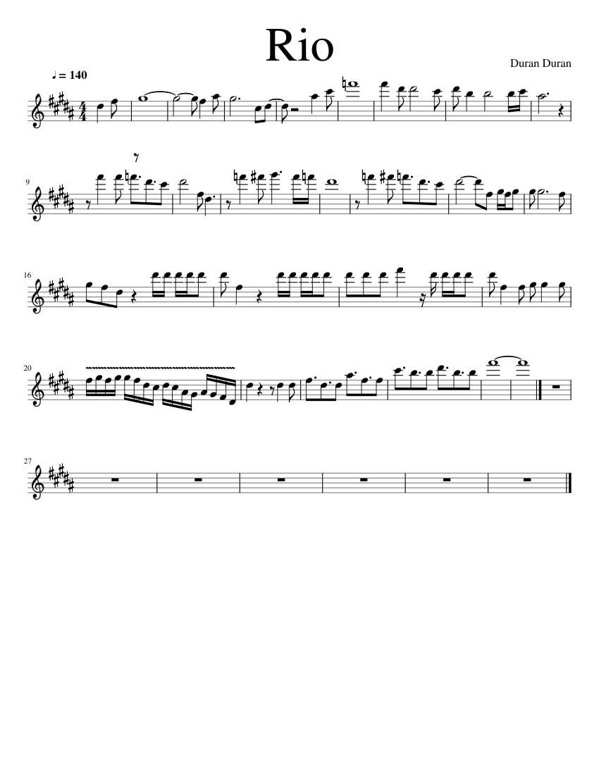 Rio Solo Sheet Music for Saxophone tenor (Solo) | MuseScore.com
