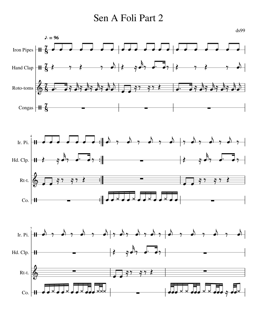 Sen A Foli PART2 Sheet music for Hand clap, Conga, Rototom (Percussion ...