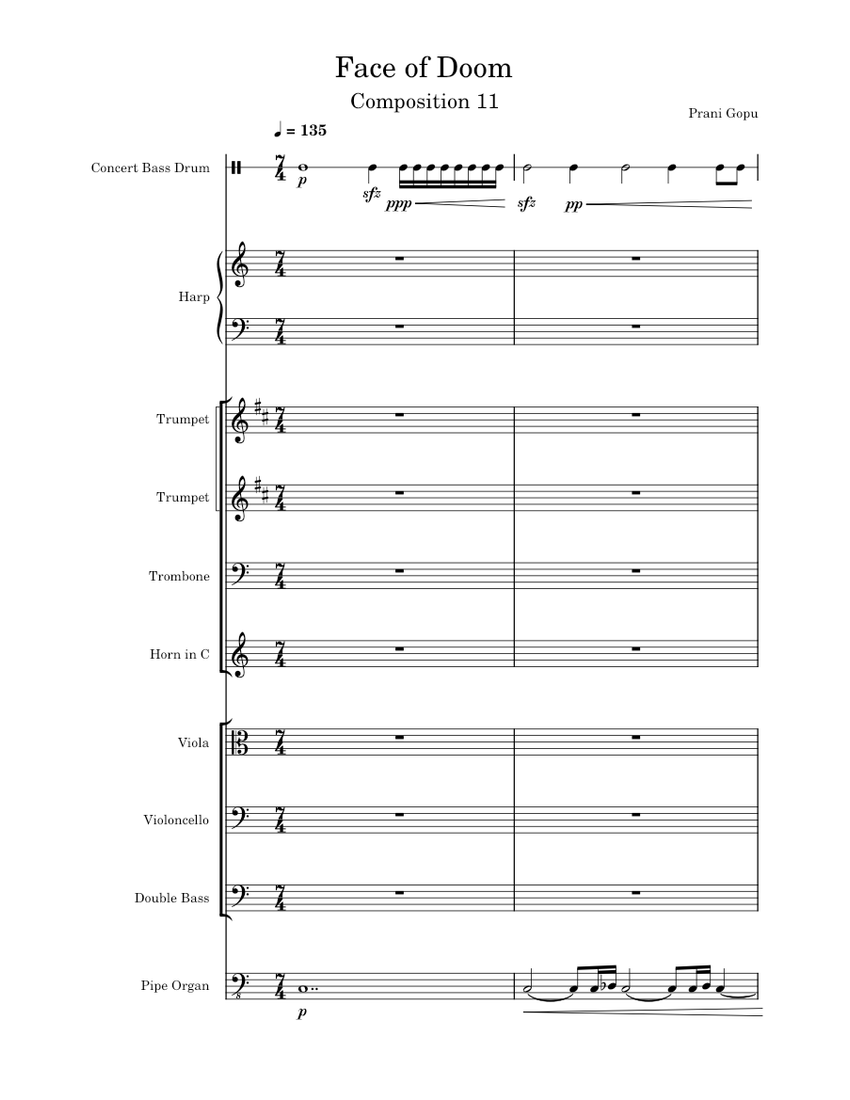Face of doom Sheet music for Trombone, Organ, Contrabass, Viola & more ...