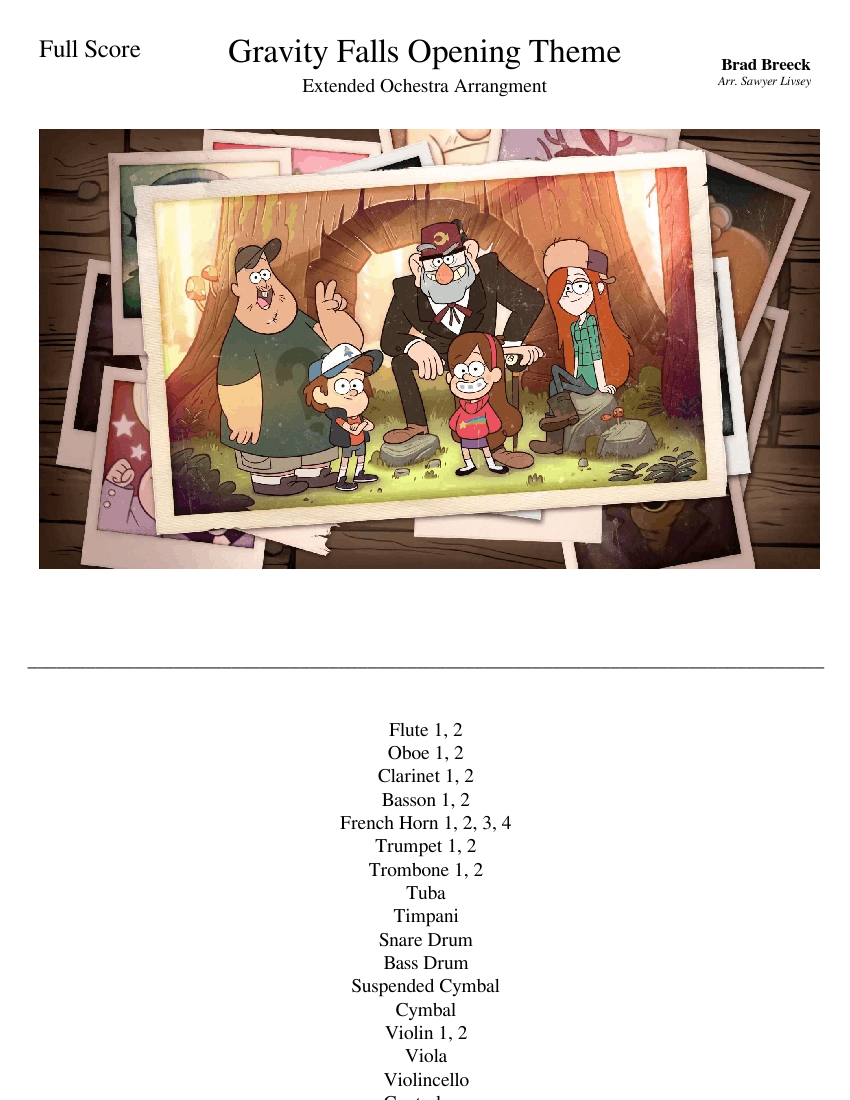 Gravity Falls Theme Sheet Music for Trombone, Tuba, Flute, Oboe & more instruments (Symphony ...