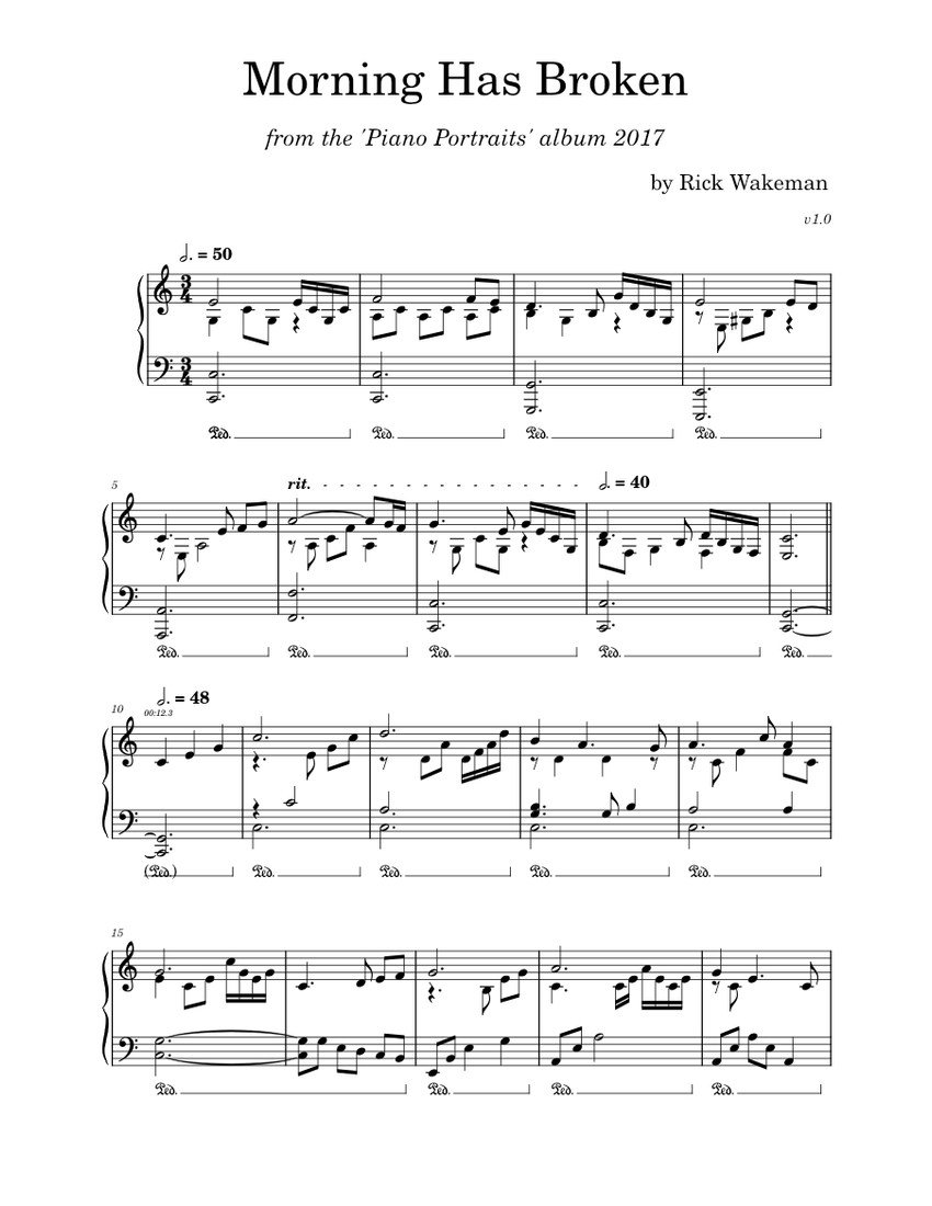 Morning Has Broken – Rick Wakeman (2017 performance; V1.0) Sheet music ...