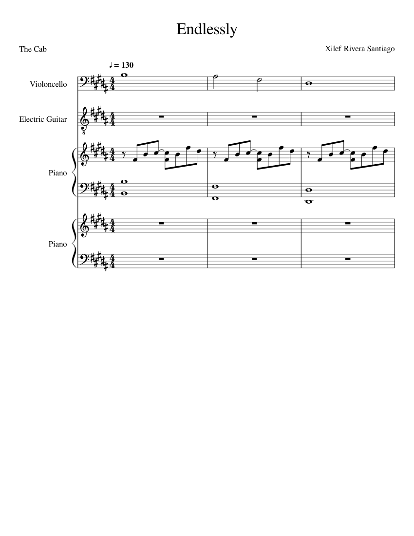 The Cab: Endlessly Sheet music for Piano, Cello, Guitar (Mixed Quartet ...