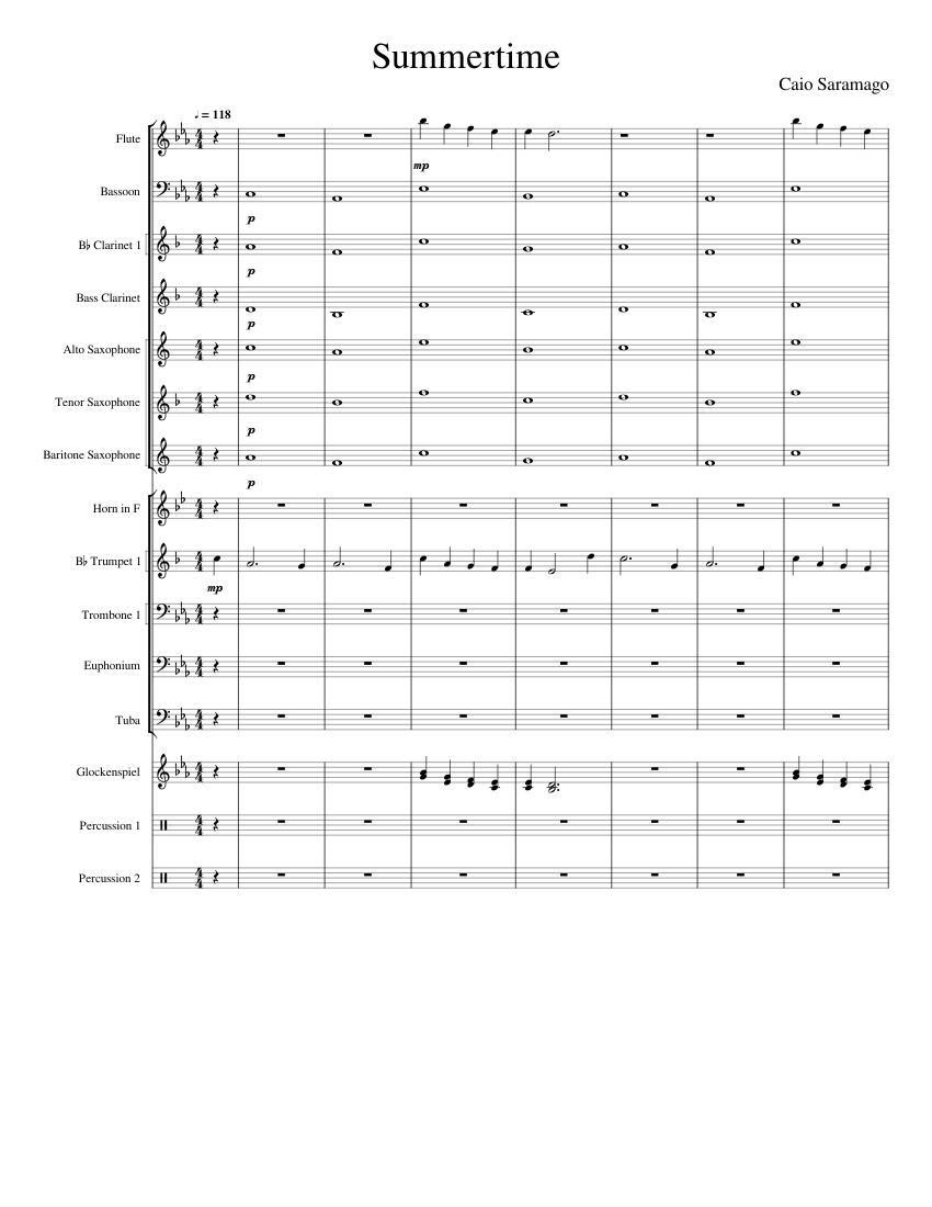 summertime Sheet Music for Trombone, Euphonium, Tuba, Flute & more ...