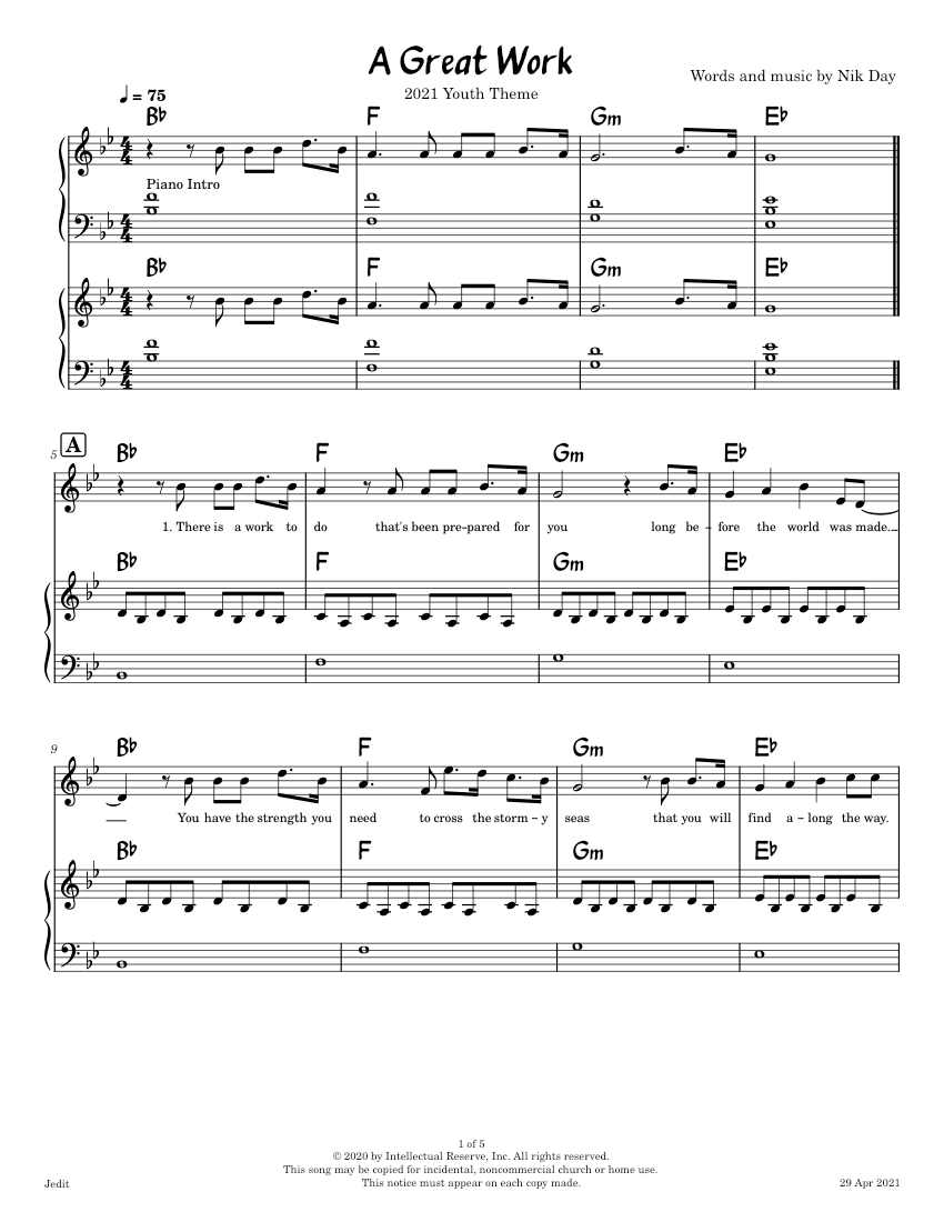 A Great Work – Nik Day Sheet music for Piano (Solo) | Musescore.com