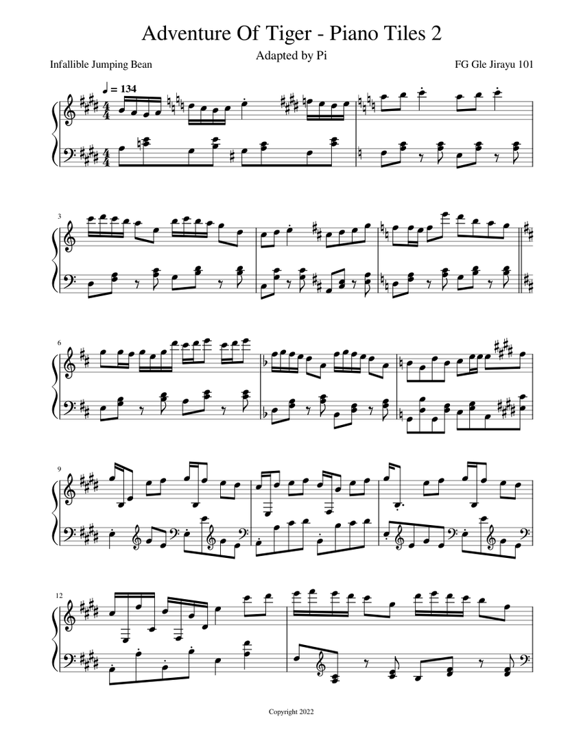 Adventure Of Tiger - Piano Tiles 2 Sheet music for Piano (Solo ...