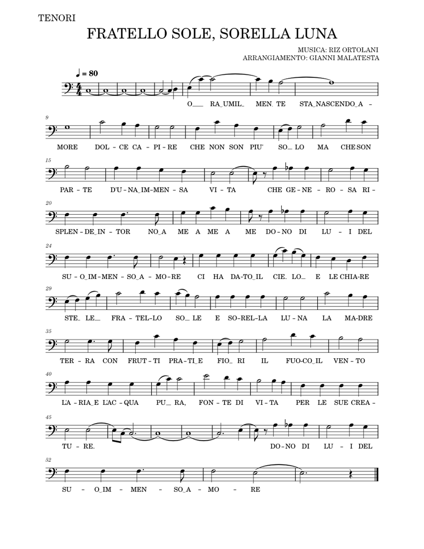 Fratello Sole, Sorella Luna – Riz Ortolani FRATELLO SOLE, SORELLA LUNA TENORI Sheet music for ...