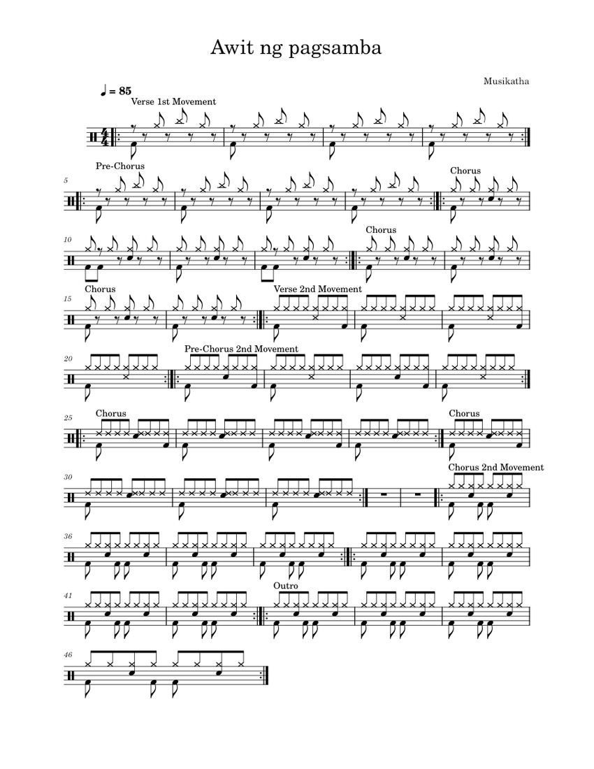 Awit ng pagsamba – Musikatha Sheet music for Drum group (Solo ...